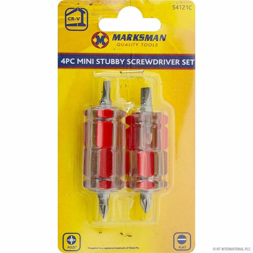 4pc MINI STUBBY SCREWDRIVER SET FLAT SLOTTED HEAD POZI DRIVE PZ1 PZ2 ...