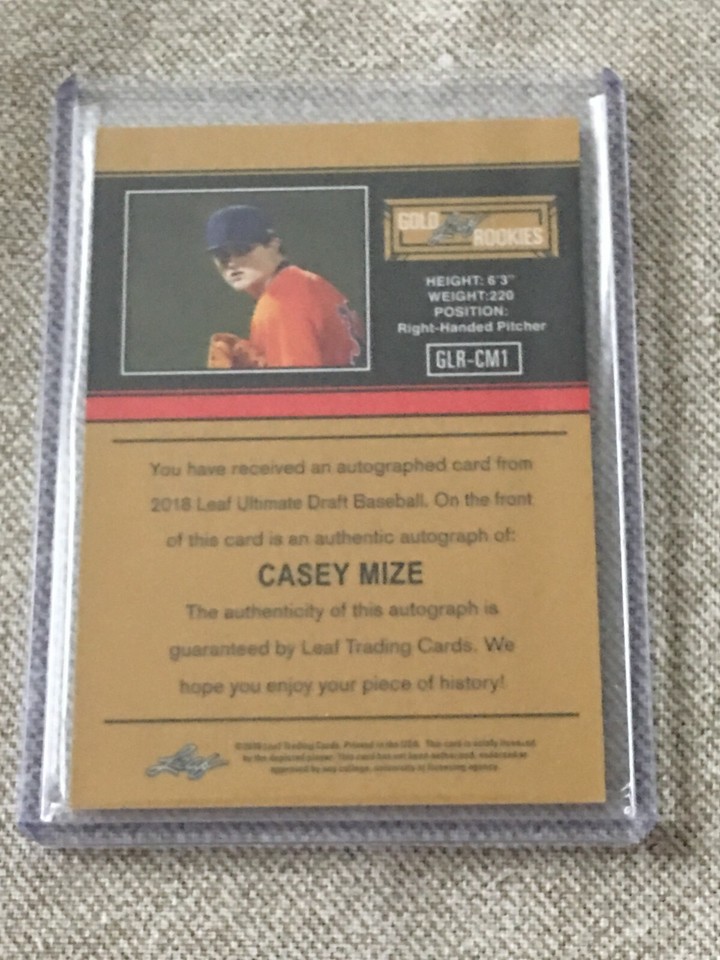 CASEY MIZE 2018 Leaf Ultimate AUTOGRAPH On CARD #4/5 Detroit Tigers ...