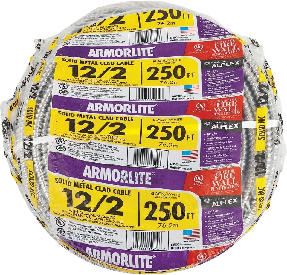 68580055 250 ft 12/2 Solid CU MC Lite Cable, Aluminum | eBay