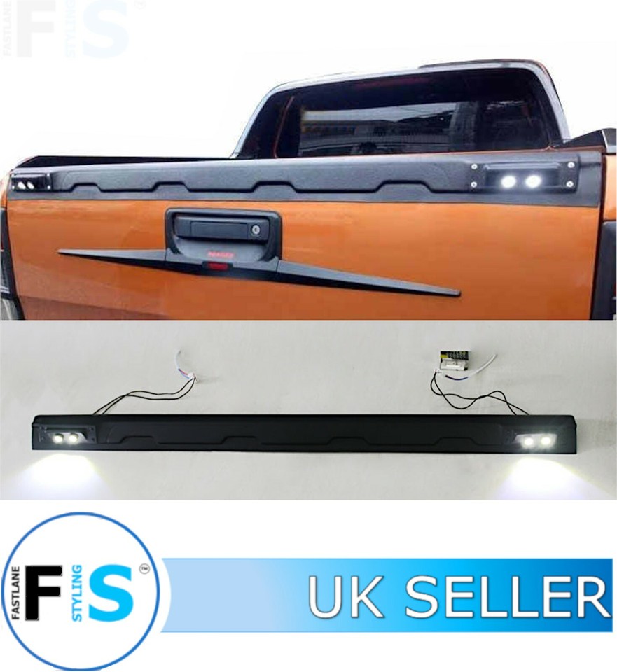 TAILGATE COVER TRIM PROTECTOR WITH LED BLACK FOR FORD RANGER T6 T7 T8 ...