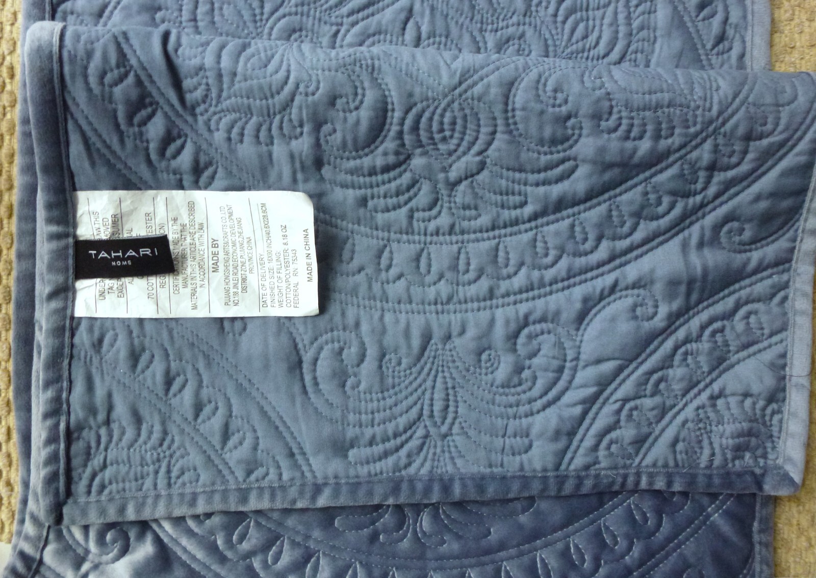 New TAHARI Quilted Medallion TABLE RUNNER Velvet Light Slate Blue 16" x ...