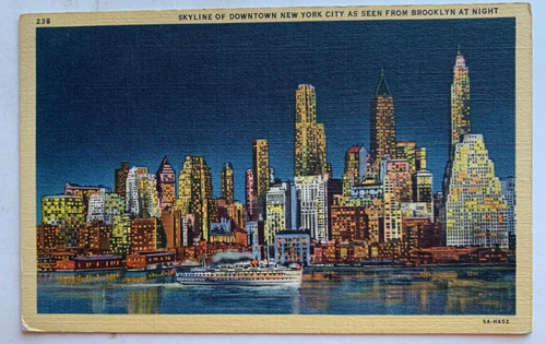 ca 1935 NY Postcard NYC New York Skyline Downtown From Brooklyn at ...