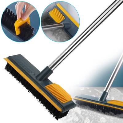 2 In 1 Long Handle Cleaning Tile Brush Floor Scrubber Broom with Stiff ...