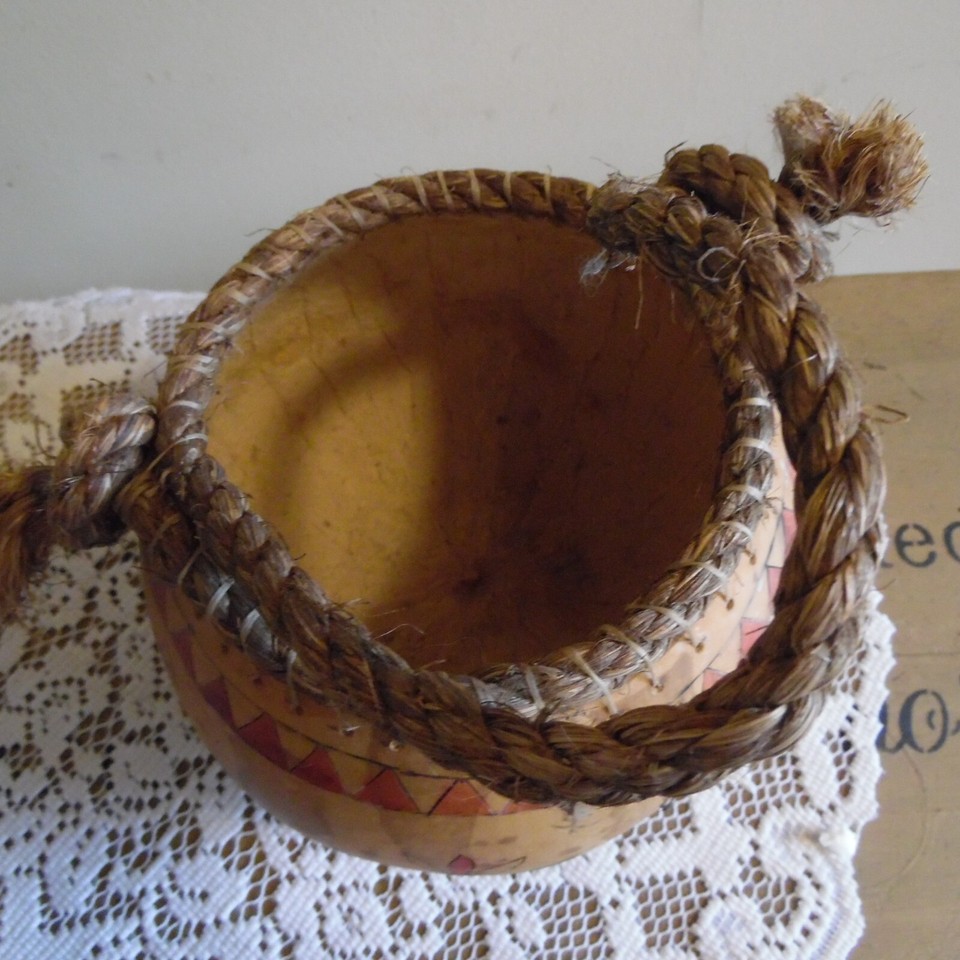 Hand Painted Gourd Bowl with rope handle | eBay