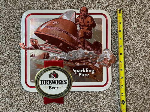 Vintage Snowmobile Drewrys Beer Foil Sign, New Old Stock with light ...