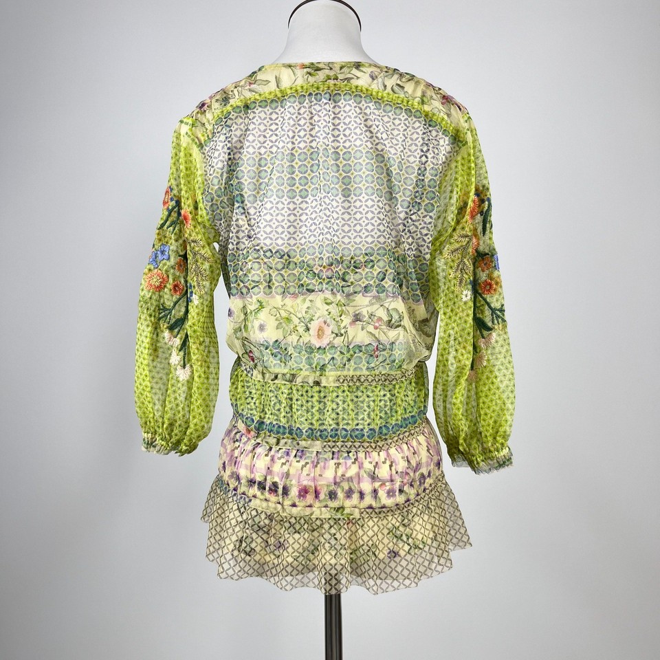 NWOT Johnny Was Wesh Mesh Floral Sheer Embroidered Blouse Top Size XS ...