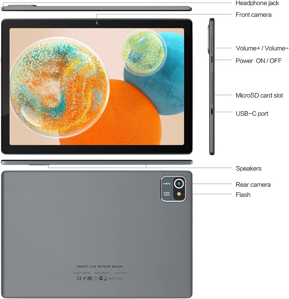 Smart Life MB1001 Within Reach 10.1" 64 GB SSD 6GB RAM Gray WIFI Tablet ...