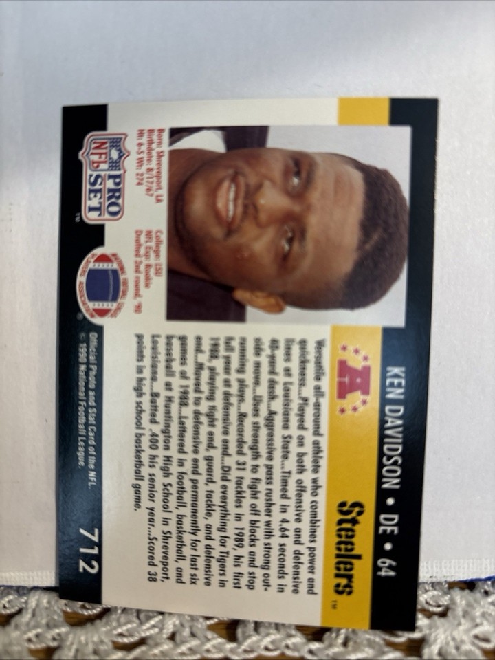 1990 Pro Set Football - KEN DAVIDSON #712 (RC) - Rookie, Pittsburgh ...