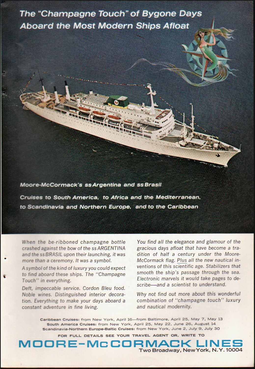 1964 Vintage ad Moore-McCormack Lines retro Cruise ship photo 09/26/22 ...