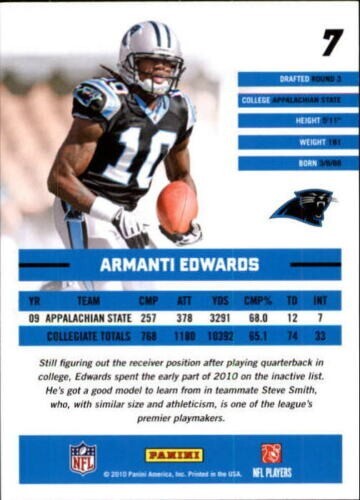 2010 Donruss Rated Rookies Football Card #7 Armanti Edwards | eBay