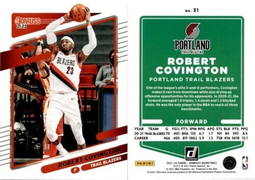 2021-22 Donruss Basketball Card 31 ROBERT COVINGTON PORTLAND TRAIL ...