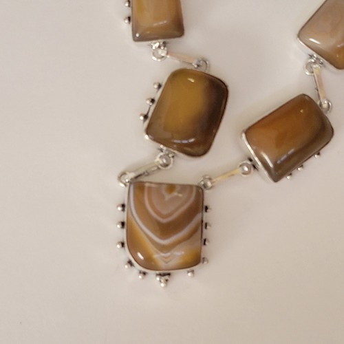Sterling Silver Brown Banded Agate Necklace, 20 Inch Handmade Gemstone ...