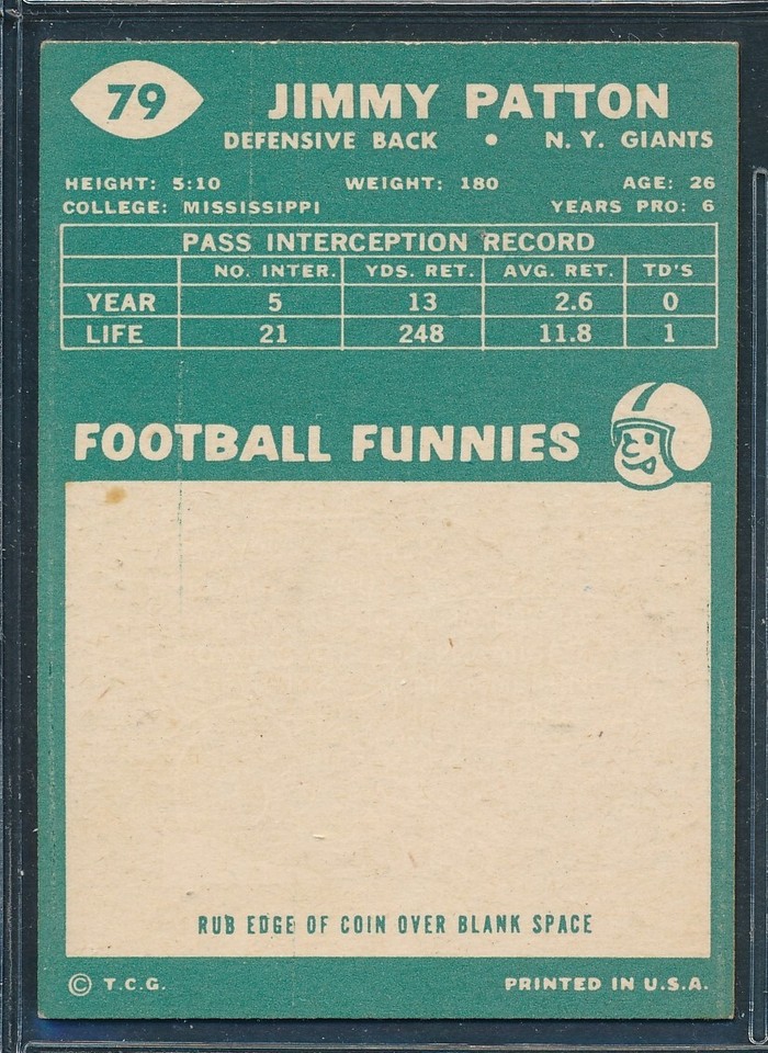 1960 Topps Football Set-Break #79: JIMMY PATTON New York Giants Looks ...