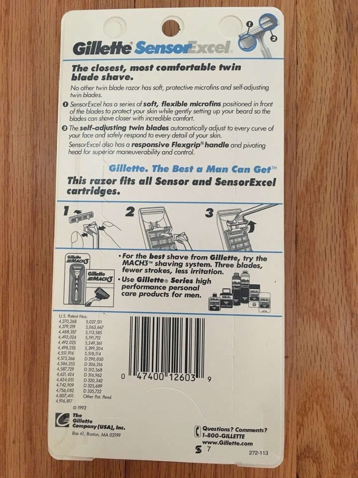 GILLETTE Sensor Excel Razor Shaver Handle w/ 2 Refill Cartridge Blades ...