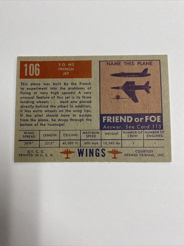 1952 Topps Wings Card #106 | eBay