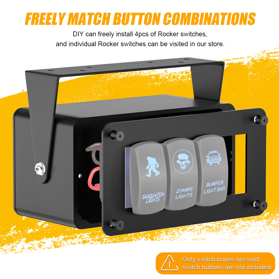 4-Gang Toggle Rocker Switch Box Black Aluminum ON-OFF Panel Holder ...