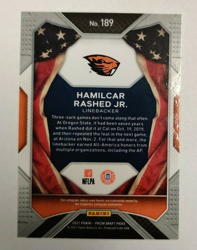 HAMILCAR RASHED JR. RC 2021 Panini Prizm Draft #189 All American Rookie ...