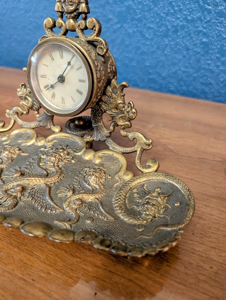 Rare Antique Parker Clock Co Brass Dragon Desk Clock ~ Chinoiserie ...