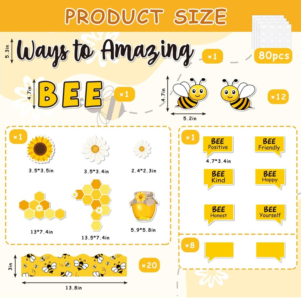 88Pcs Bee Bulletin Board Decorations Summer Bee Daisy Sunflower Cutouts ...