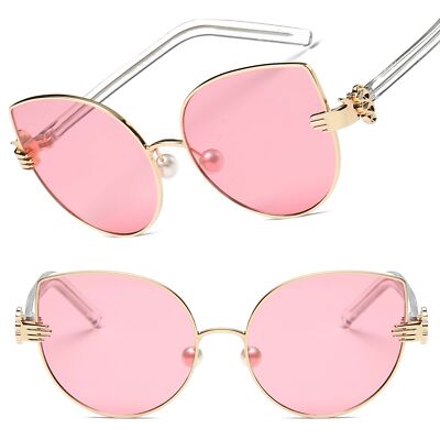 Glamour Cat Eye Women's Metal Frame Pink Lens Sunglasses Unique ...