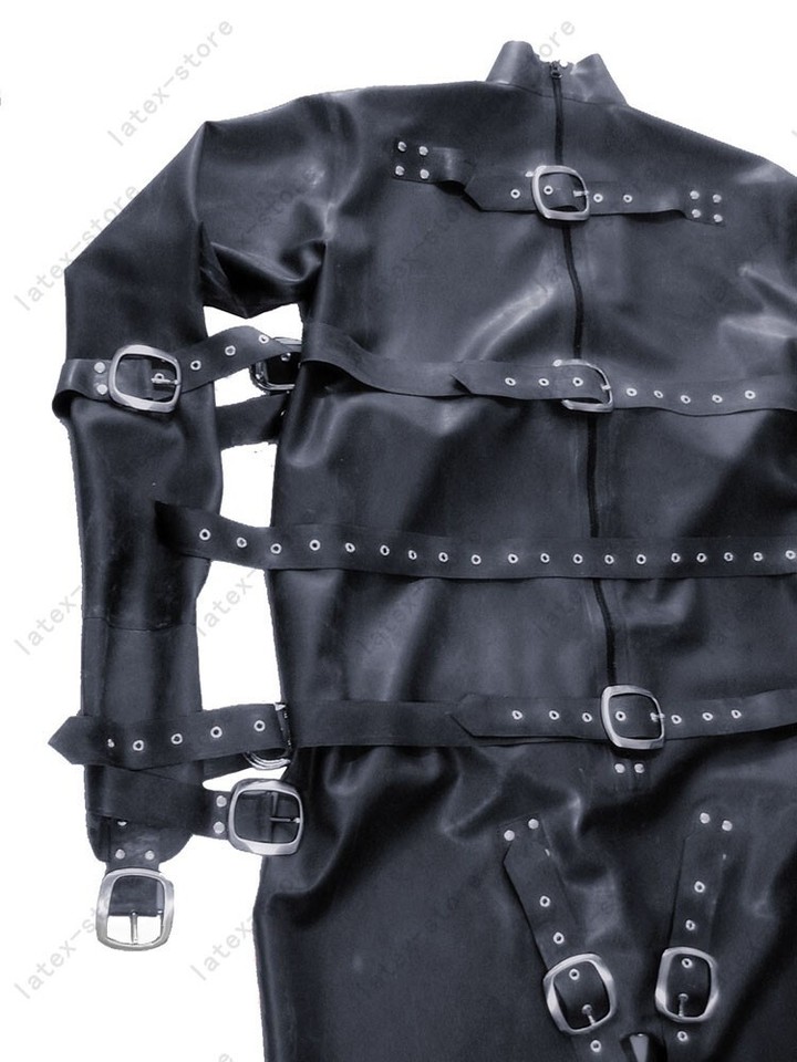253b Latex Rubber Gummi straitjacket Coats binders belt catsuit ...