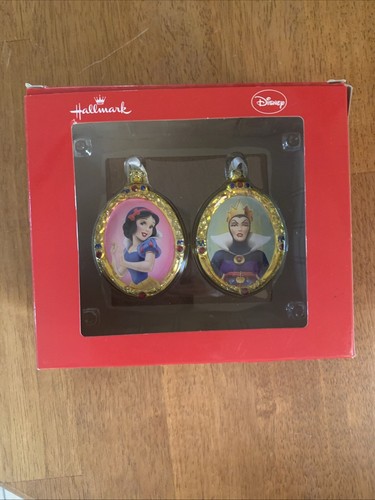 DISNEY HALLMARK Snow White & Evil Queen-2 pc Blown Glass Christmas ...