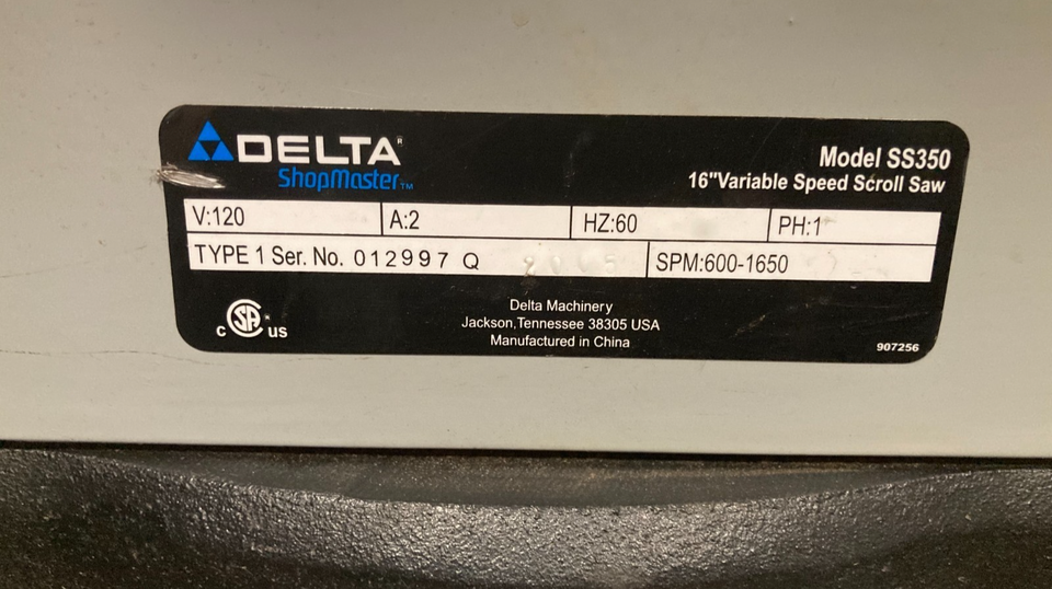 DELTA SHOPMASTER 16" Variable Speed Scroll Saw MODEL SS350 ~ MISSING A ...