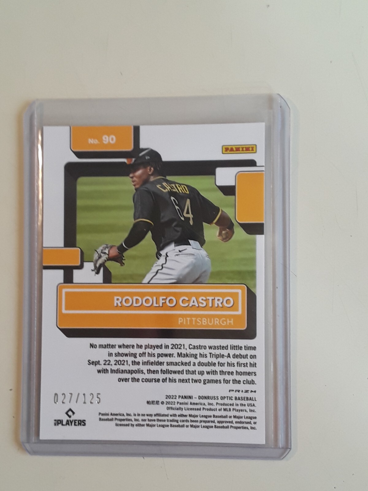 2022 OPTIC BASEBALL RODOLFO CASTRO RATED ROOKIE ORANGE PRIZM SP#27/125 ...