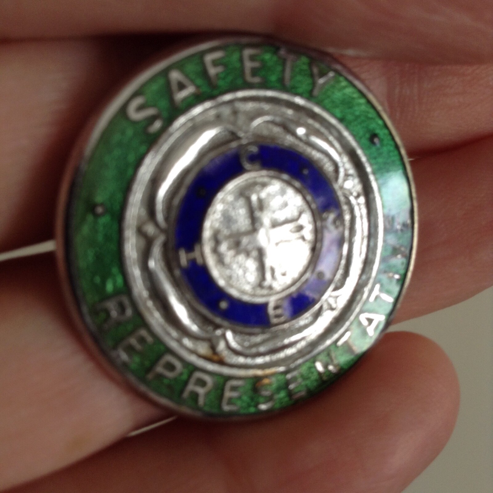 Vintage Green & Blue Enamel, Chrome COHSE Health Safety Rep 3cm Badge ...
