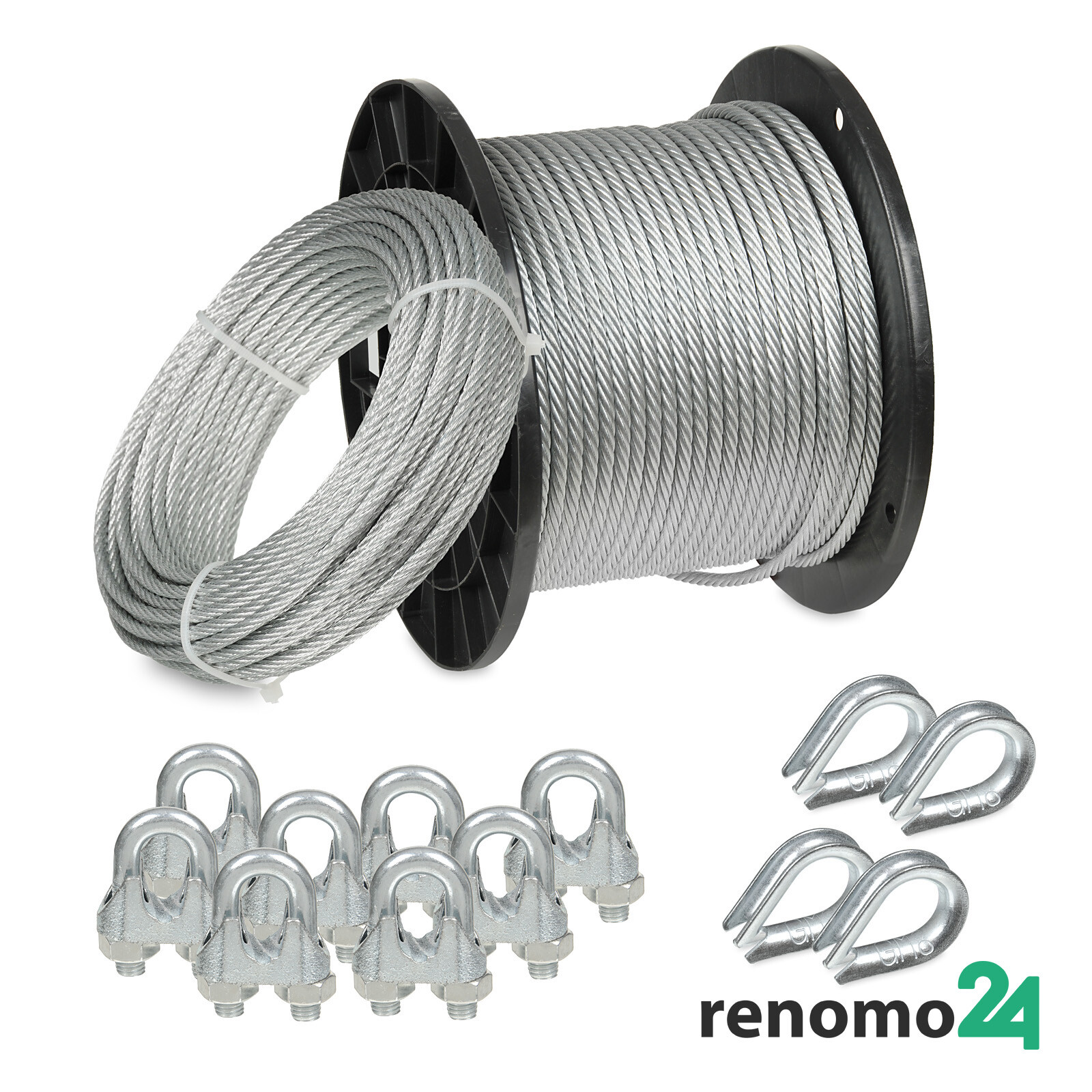 PVC Drahtseil +Zubehör SET Stahlseil Ummantelt Verzinkt Kausche ...