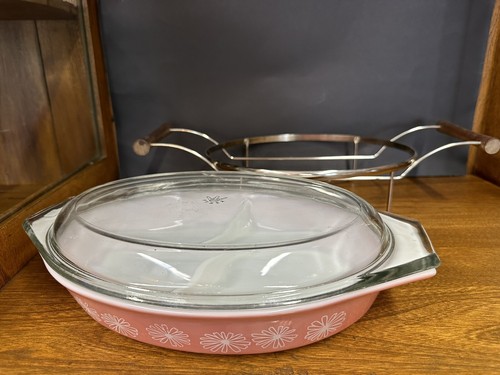 SALE! Vintage Pyrex Pink Daisy Oval Casserole Split w/Lid MCM Warmer ...
