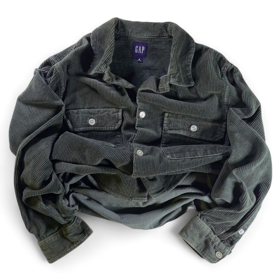 GAP Wide Wale Corduroy Shacket Olive Green Oversized Utility Button ...