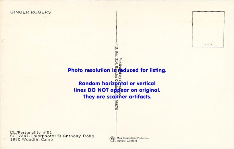 Vintage Original Ginger Rogers 1980 Photo by Anthony Rollo Postcard ...