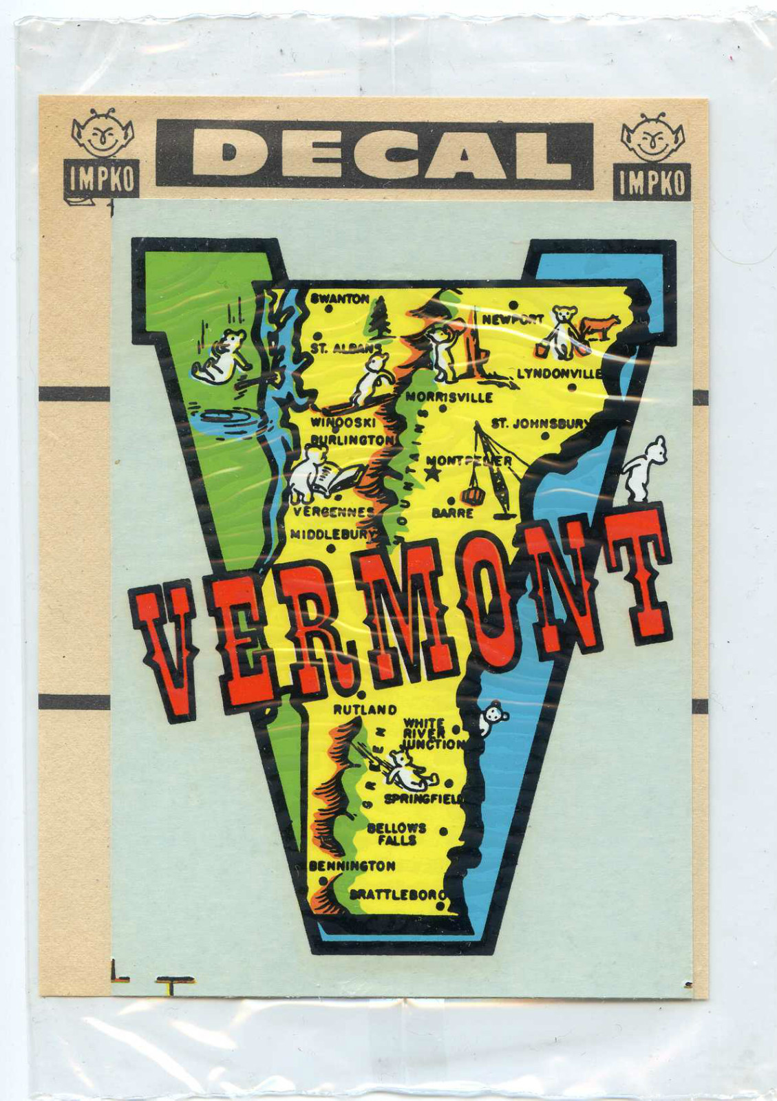 Vintage VERMONT travel auto window water decal IMPKO 1960s | eBay