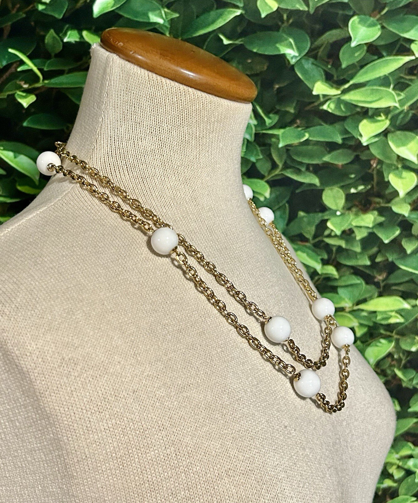 Vintage Snowball Fashion Rope Necklace White Beads Gold Chain 23" | eBay