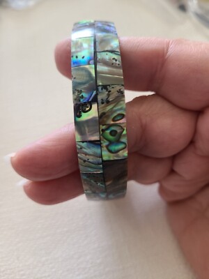 Abalone Shell Inlay Bracelet, 8" bangle bracelet w/black resin ...