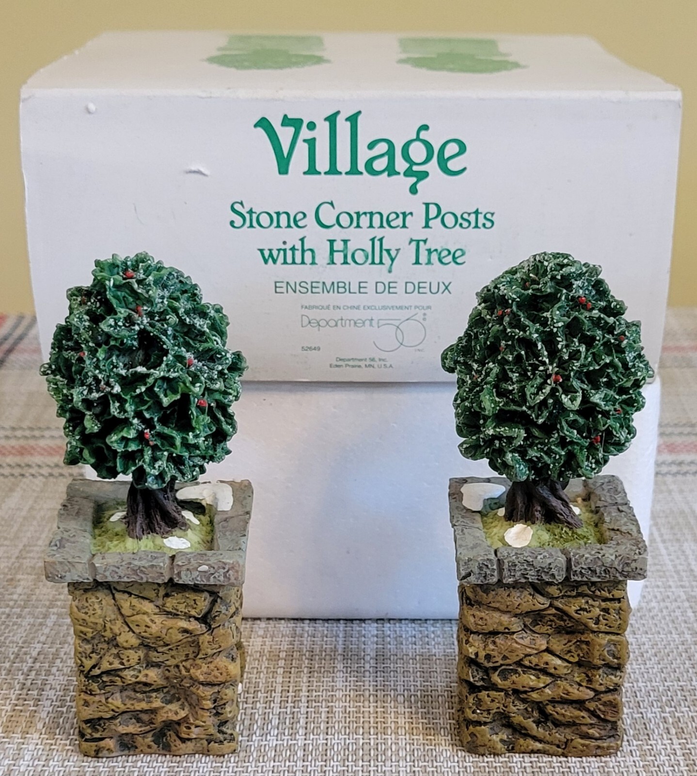 Department 56 Village Stone Corner Posts with Holly Tree - Set Of 2 ...