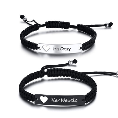 Couple Braided Rope Bracelet Hollow Heart Personalized His Crazy Her ...