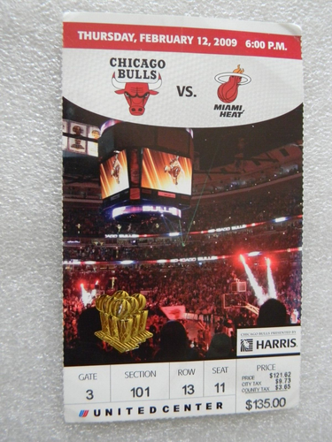 NBA BASKETBALL TICKET STUB CHICAGO BULLS vs MIAMI HEAT FEBRUARY 12th ...