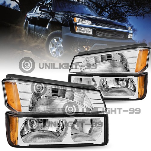 For 2002-2006 Chevy Avalanche Chrome Headlights w/ Body Cladding+Bumper ...