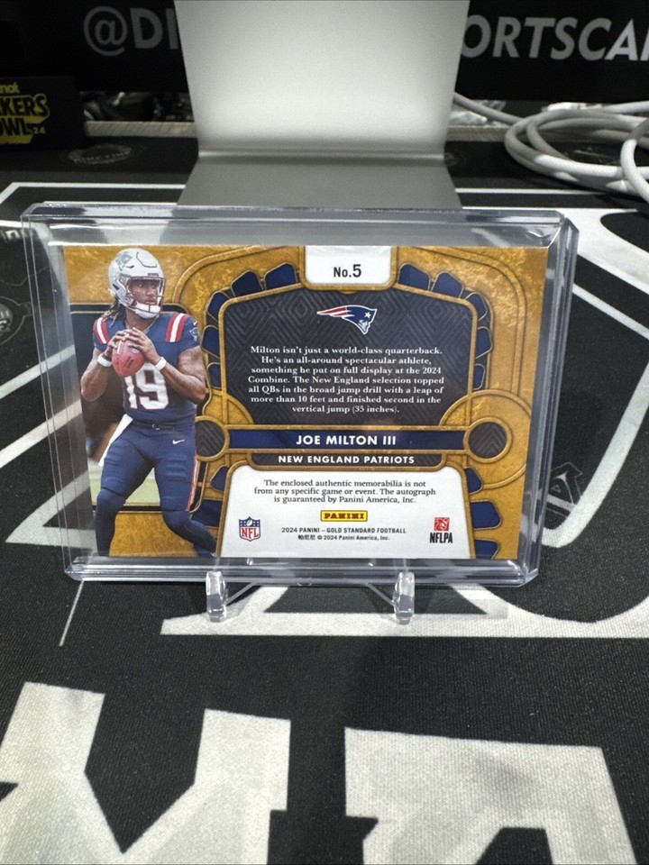 2024 Gold Standard Joe Milton 1/1 RPA Swoosh, NFL shield, NFL players ...