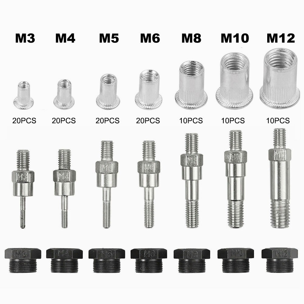 110PCS M3-M12 Professional Hand Tool Riveter Nut Rivnut Gun Mandrel ...