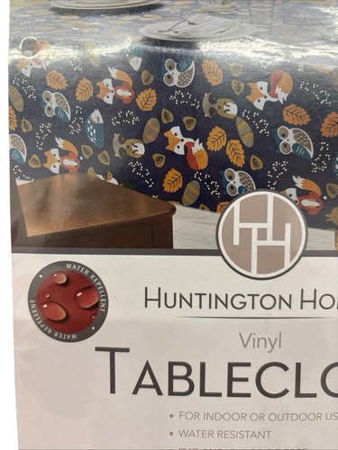 Navy Woodland Creature Owl Fox Vinyl Tablecloth by Huntington Home 52 ...