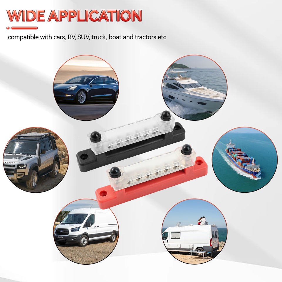 12V Distribution Bus Bar Auto Boat Marine Power 6 Way Terminal Block ...