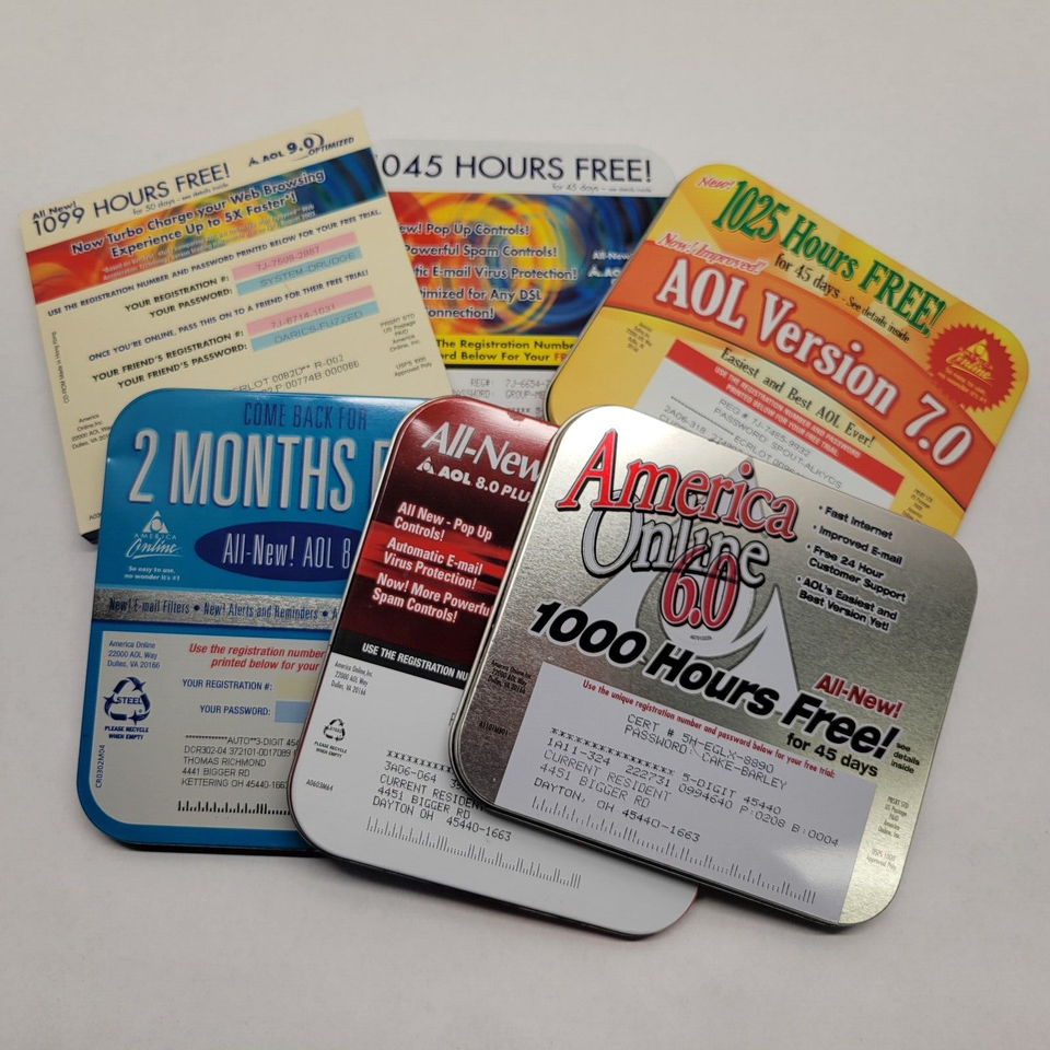 Lot of 6 Vintage AOL Internet Trial Mailer CDs and Tins American Online ...