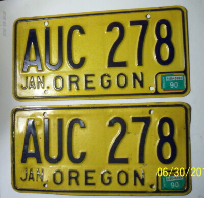 Oregon 1980s 90s License Plate PAIR Yellow Blue Plate Number AUC 278 | eBay