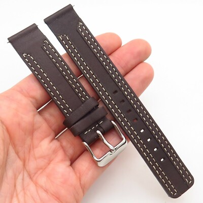18mm Brown Genuine Leather Double Contrast Stitched Watch Band | eBay