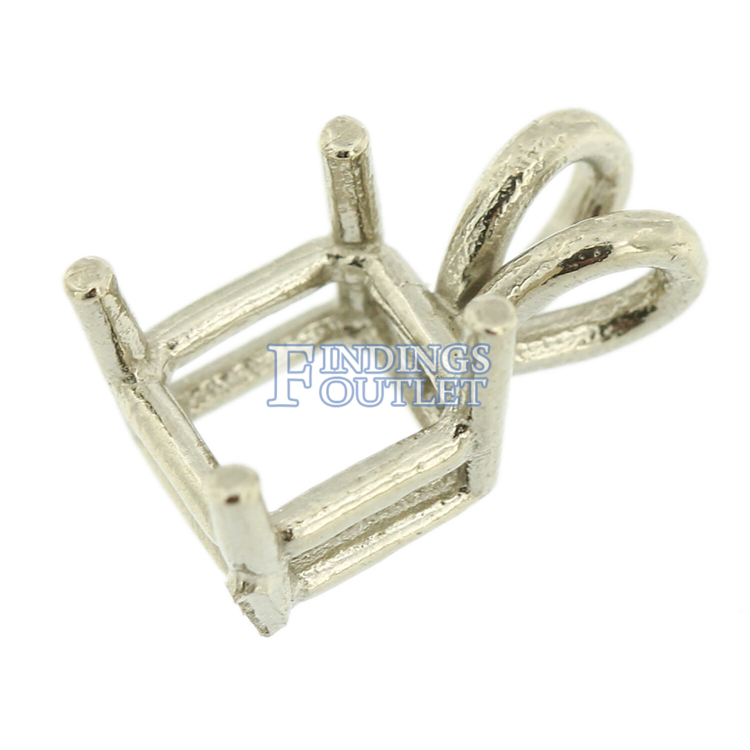 14K White Gold Princess Pendant Setting Rabbit Ear Bail Mounting 0.10ct ...