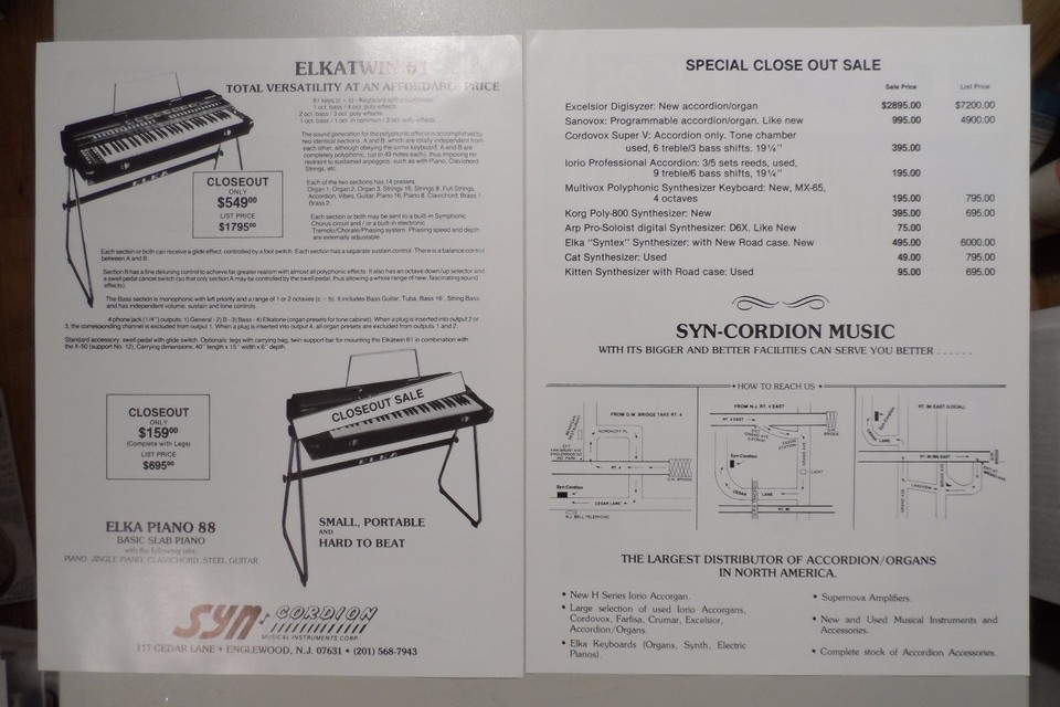 Iorio Elka X25 and Orla OP-61 Keyboard Synthesizer Brochures Syncordian ...