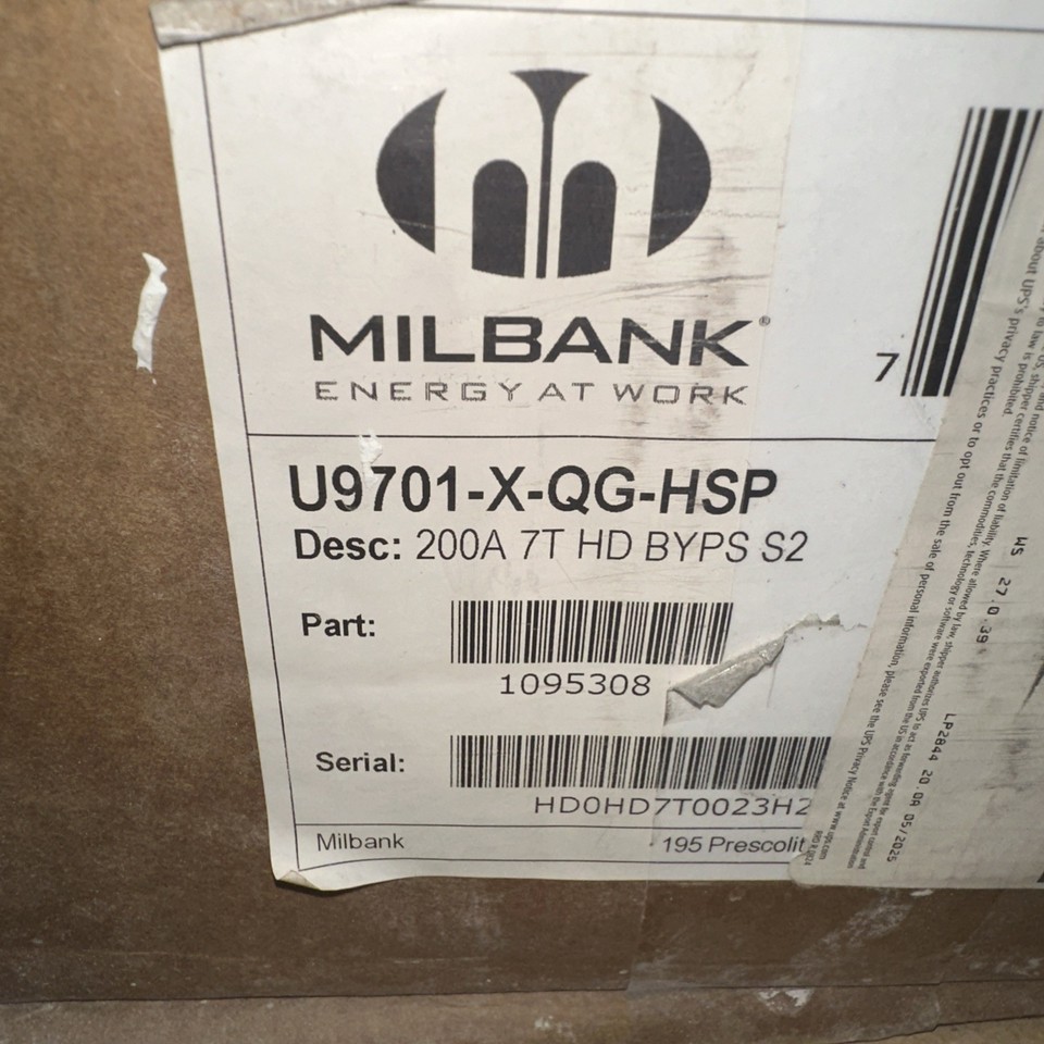 Milbank U9701-X-QG-HSP 200 Amp Meter Bank 600v 3 Phase 4 Wire 7 Jaw ...